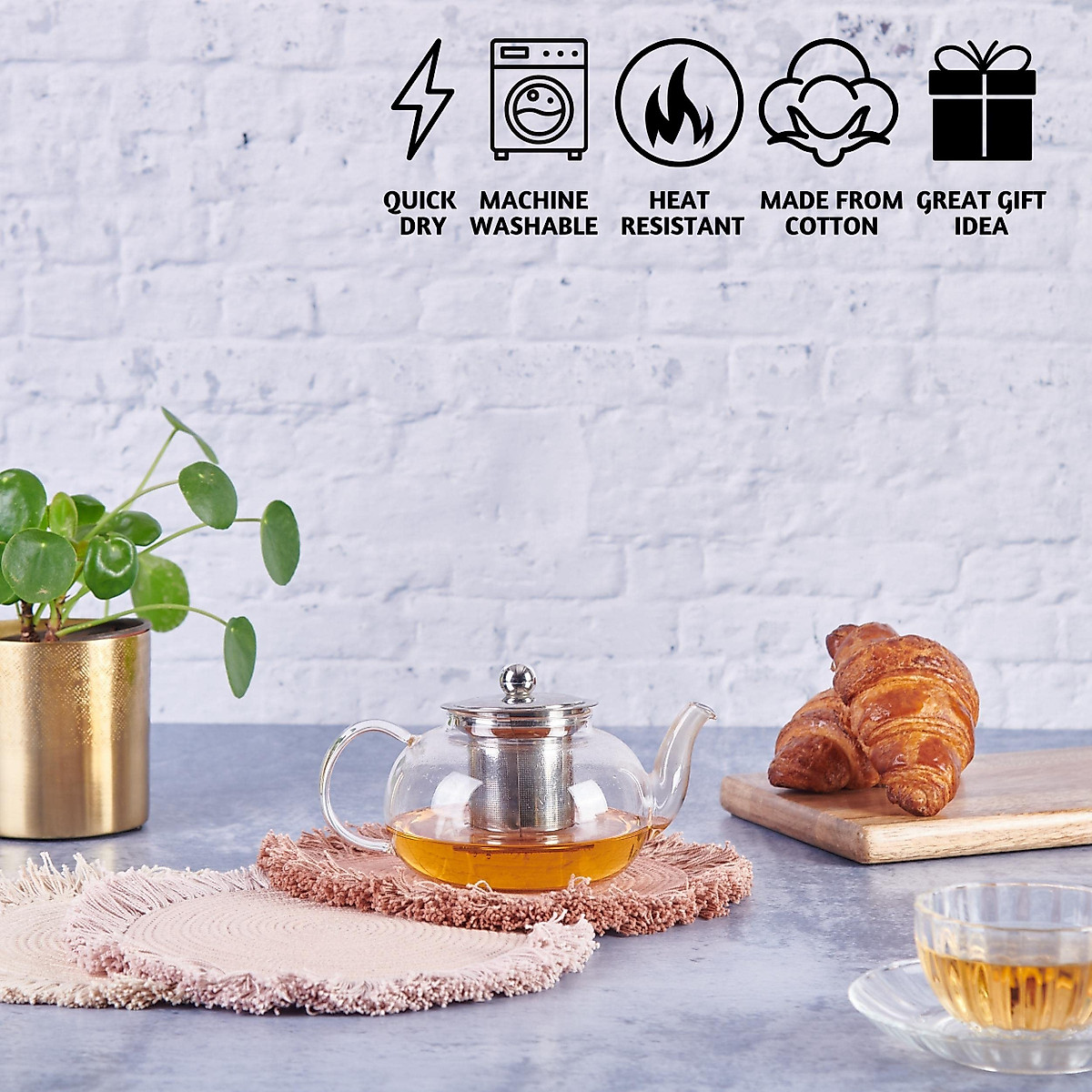 Folkulture Spoon Rest for Kitchen Counter, Spoon Holder for Stove Top or Countertop, Pot Holders for Kitchen, Hot Pads or Trivets for Hot Dishes Pots and Pans