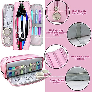 Large Capacity Pen Pencil Case, Big Capacity Storage Pencil Pouch with 3 Compartments for Teen Boys Girls School Students ( Pink )