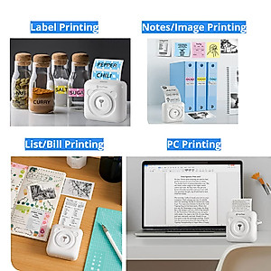 Mini Thermal Printer, Mobile Printer, Wireless Thermal Printer, Thermal Bluetooth Label Printer with 6 Printing Papers Portable Smart Photo Printer for All Smart Phones (Blue)