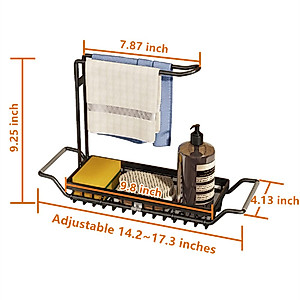 Lexza Telescopic Kitchen Sink Rack Holder,Sponge Holder with Dishcloth Drying Rack,Home Kitchen Multifunction Telescopic Sink Organizer Basket,Stainless Steel Sponge Holder for Kitchen Sink (Black)