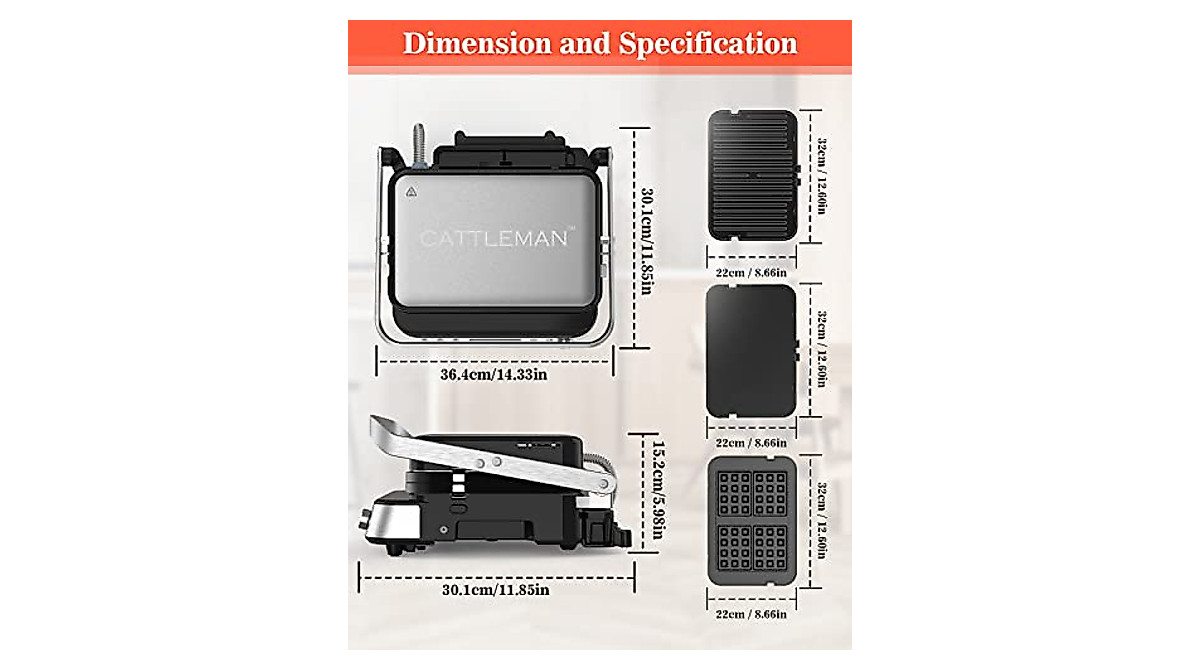6-in-1 Indoor Grill with Waffle Plates & Smart Probe - CATTLEMAN CUISINE