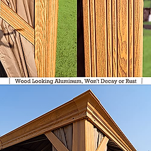 Kozyard Apollo Wood Looking 10ft x 12ft Aluminum Hardtop Gazebo with Galvanized Steel Roof and Mosquito Net (10ft x 12ft)