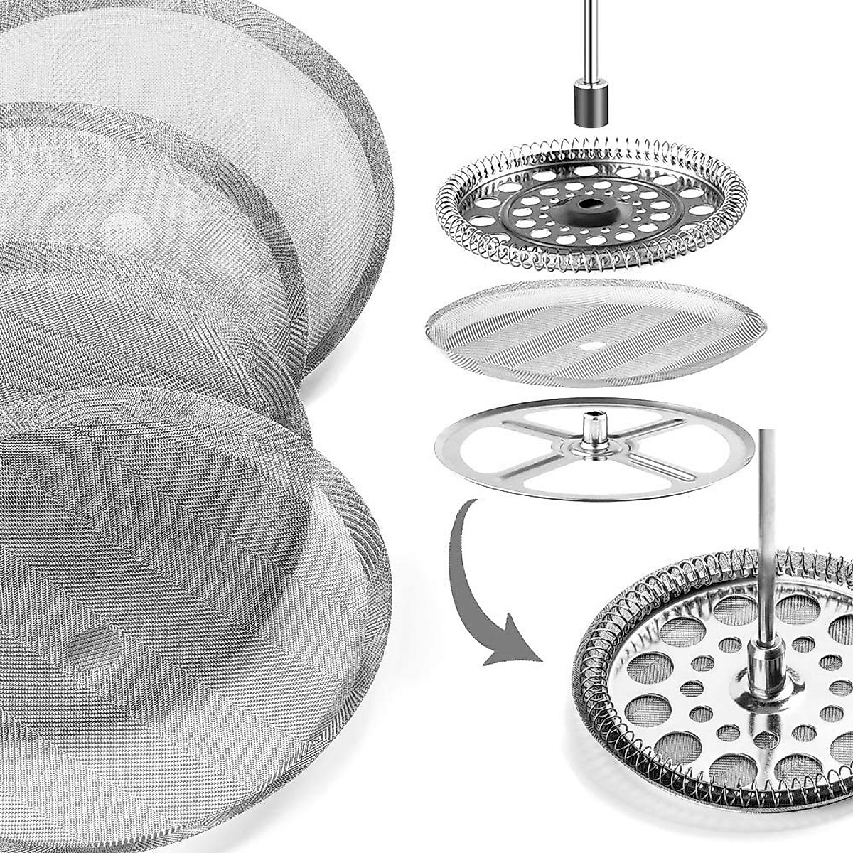 Meelio 6 Pieces French Press Replacement Filters Mesh Filters Replacement, Stainless Steel French Press Replacement Screen for 12 oz / 350 ml / 1 Cup French Press Coffee Makers and Tea Machines