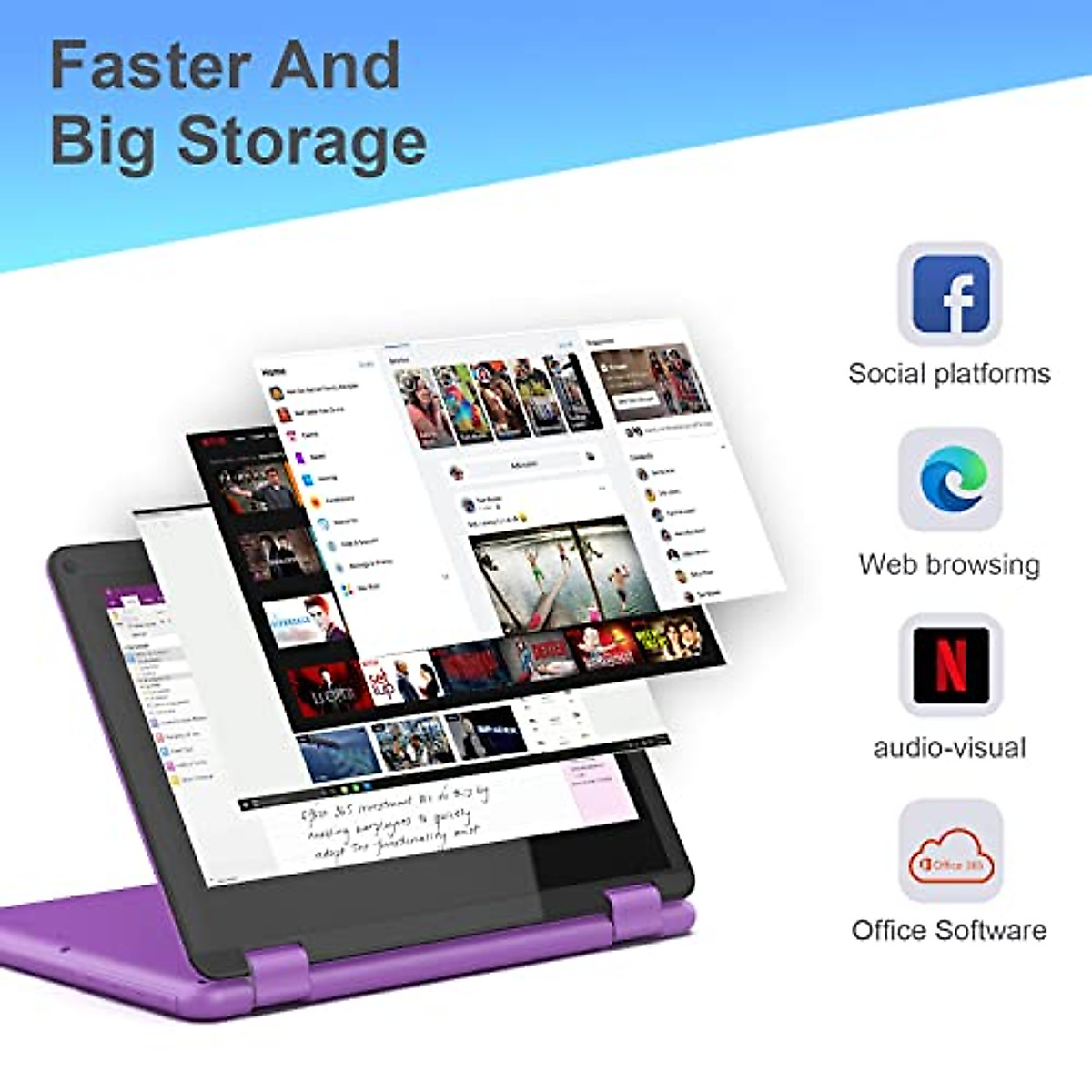 AWOW Touchscreen Laptop with Stylus, 2 in 1 11.6" FHD Purple Intel 4 Core Celeron N4120 Processor Windows 11 OS 6GB RAM 256GB M.2 SSD Storage Kids Convertible Laptop