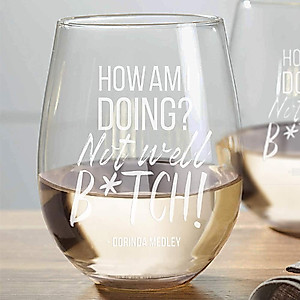 Bravo TV The Real Housewives of New York City How Am I Doing? Dorinda 21 oz Stemless Wine Glasses - Set of 2 - Officially Licensed