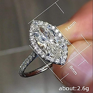 XIALV 1.95 Carat Plated Silver Marquise Cut Cubic Zirconia CZ Statement Halo Art Deco Cluster Engagement Ring Jewelry Gift for Women (US Code 6)
