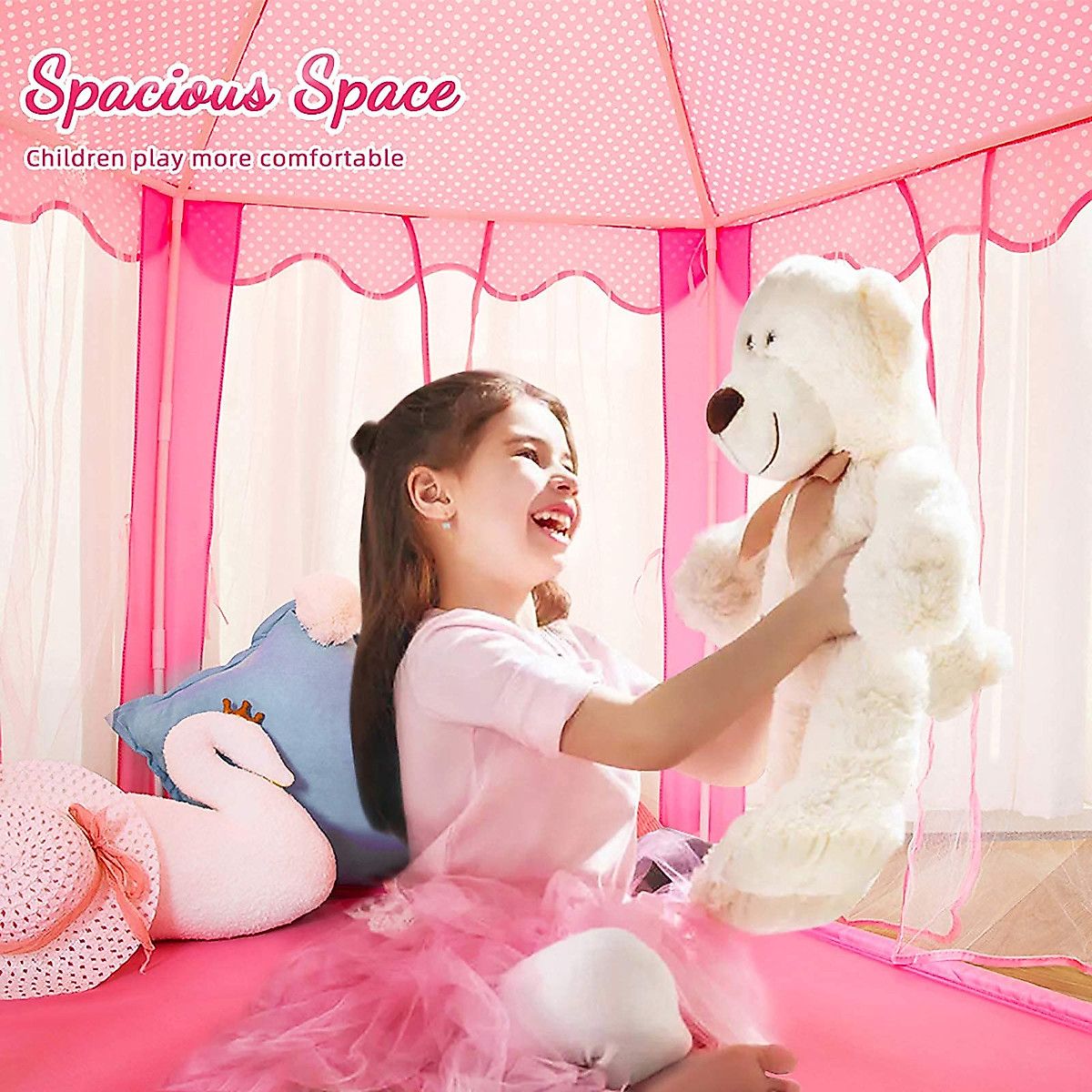 GeerWest Princess Tent for Girls, Kids Play Tent with Star Lights Toys for 1st Birthday Gifts, Pink Large Playhouse for Babys Indoor and Outdoor (Princess Tent)