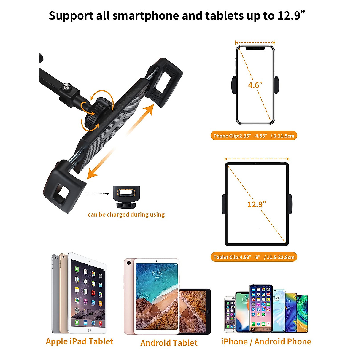 LILANZo Tablet Stand & Phone Holder, Adjustable Stand for 4.6-12.9'' Devices, Compatible with iPad, iPhone, Kindle, Fire HD, Nintendo Switch, Samsung, GoPro etc.
