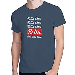 BANNER BUZZ MAKE IT VISIBLE Bella Ciao T-Shirt, Italian Quote Crew Neck Short Sleeve Adult Tee, 100% Soft Cotton - Unisex (Navy Blue, XX-Large)