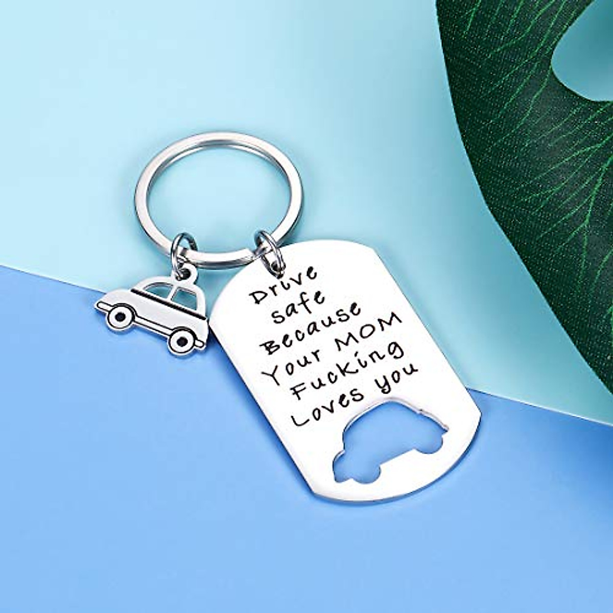 Funny New Driver Gift Drive Safe Your Mom Loves You Keychain for Son Daughter from Mom Dad Stocking Stuffer Trucker BFF 16th Birthday Gift Promise Keyring Valentine for Teens Adult Boys Girls Him Her