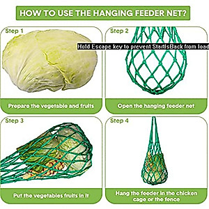Camidy 4 Pack Chicken Feeding String Bag, Hanging Vegetable Cabbage Feeding Net Bags Snack Treat Feeding Holder Bag with Hook for Chickens Goose Duck Large Birds