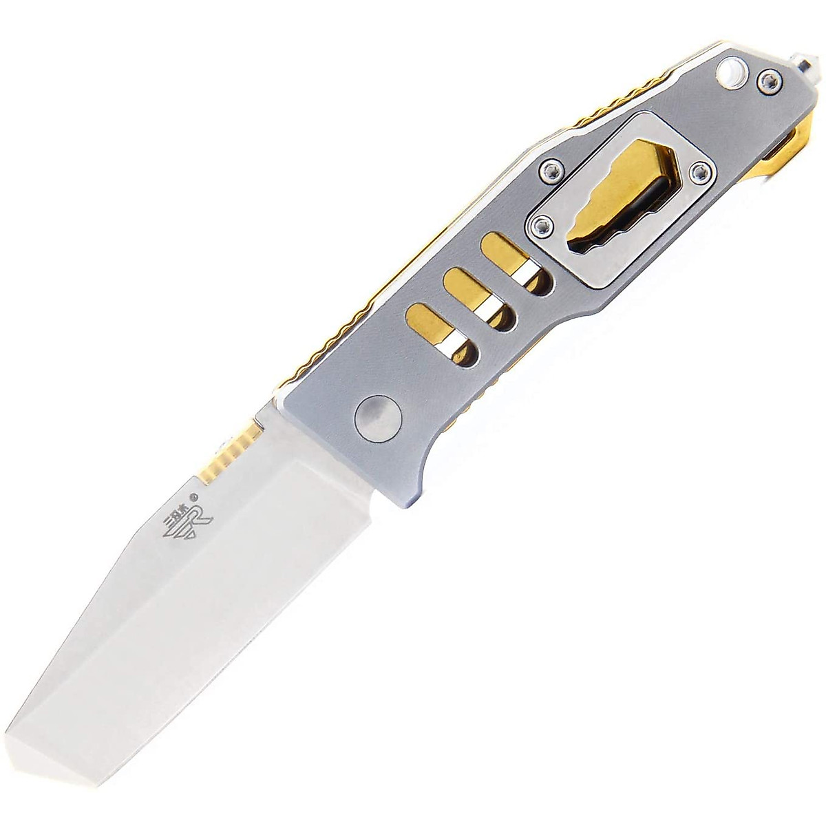 Sanrenmu 7046 Folding Pocket Knife with Tanto Blade Multi function Knife (Grey&Golden)