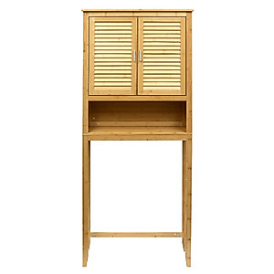RoyalHouse Bamboo Over The Toilet Storage Cabinet with Bottom Shelf, Free Standing Storage Cabinet, Perfect Bathroom Space Saver with Double Door Organizer