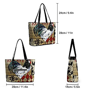 Womens Handbag Rooster Leather Tote Bag Top Handle Satchel Bags For Lady