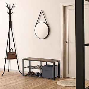 Simple Houseware 2 Tier Wood Top Shoes Bench, Rustic Brown