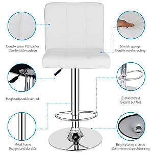 SUPER DEAL Set of 2 Bar Stools for Kitchen, Modern PU Leather Swivel Adjustable Counter Height Swivel Stool with Square Back (2, White)