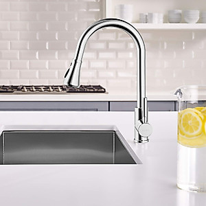 SOKA Single Handle Kitchen Faucet Stainless Steel High Arc Modern Style Aquablade Sweep, Stream & Spray Fit for One & 3 Hole