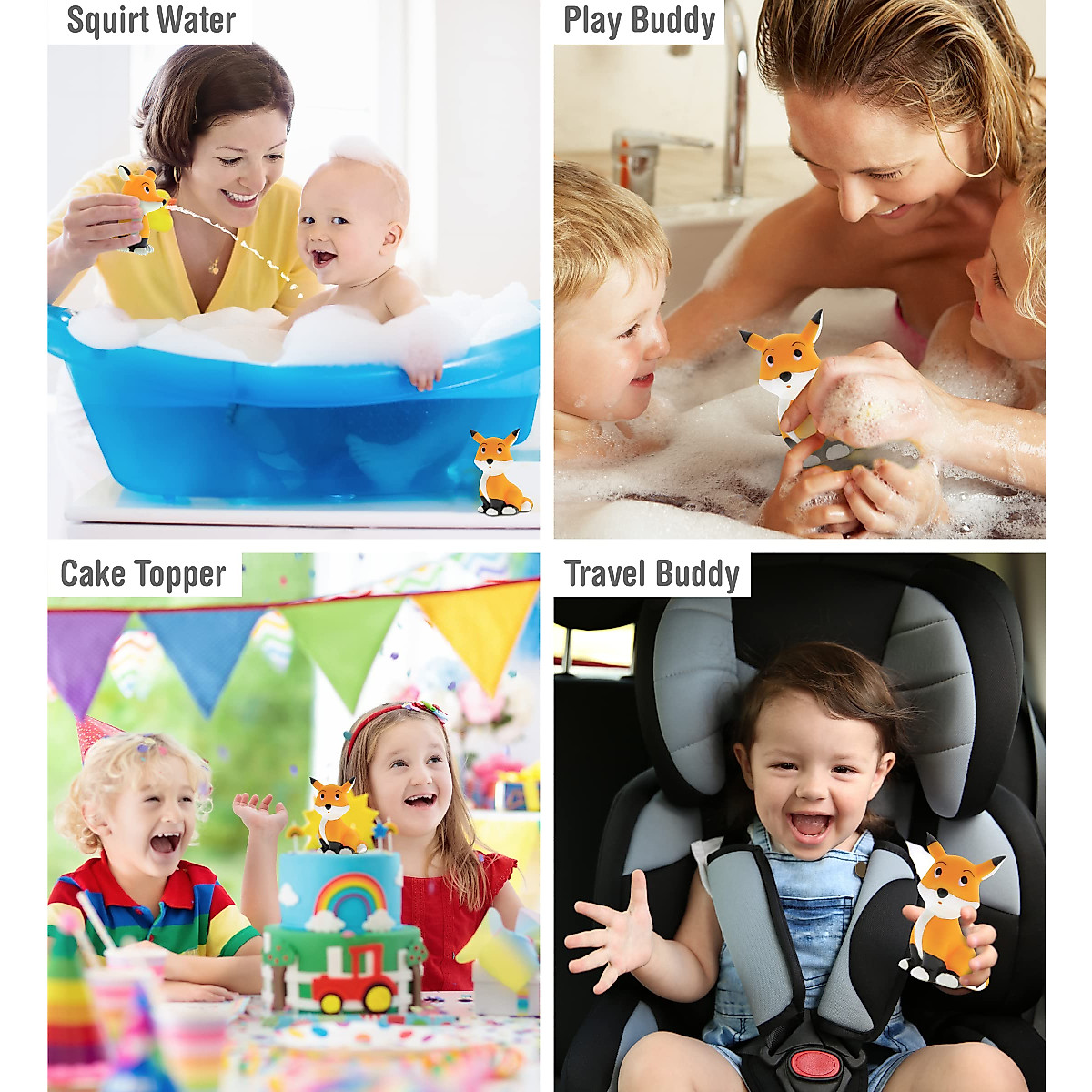 DolliBu Fox Bath Buddy Squirter - Floating Orange Fox Rubber Bath Toy, Fun Water Squirting Bathtime Play For Toddlers, Cute and Soft Wild Life Animal Toy For The Bathtub, Beach & Pool for Girls & Boys