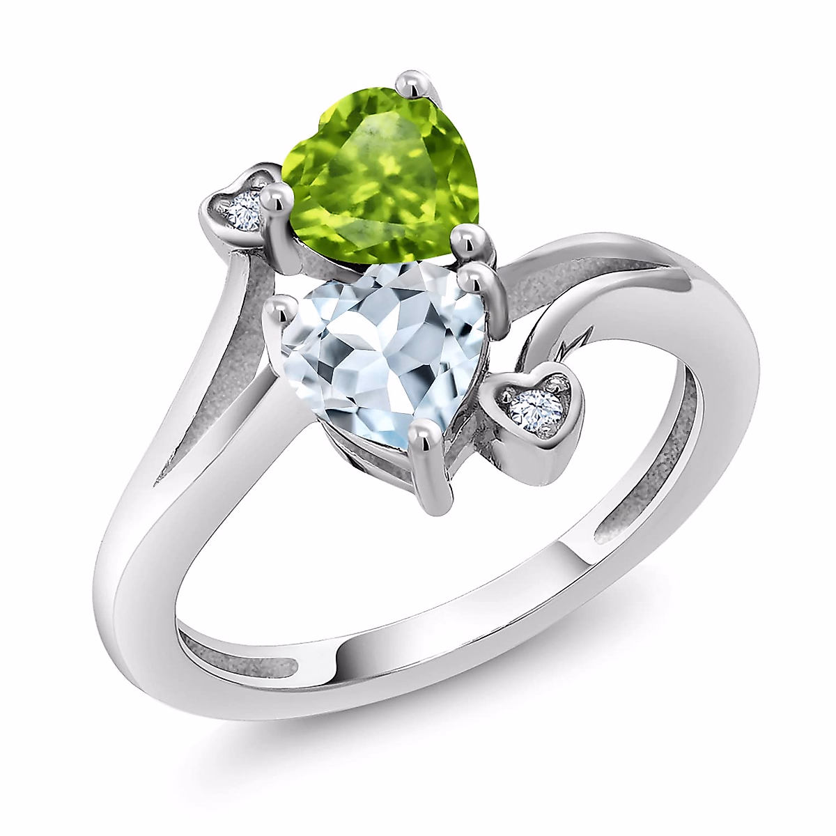 Gem Stone King 925 Sterling Silver Green Peridot Sky Blue Aquamarine Ring For Women (1.53 Cttw, Heart Shape 6MM, Gemstone August Birthstone, Available In Size 5, 6, 7, 8, 9)