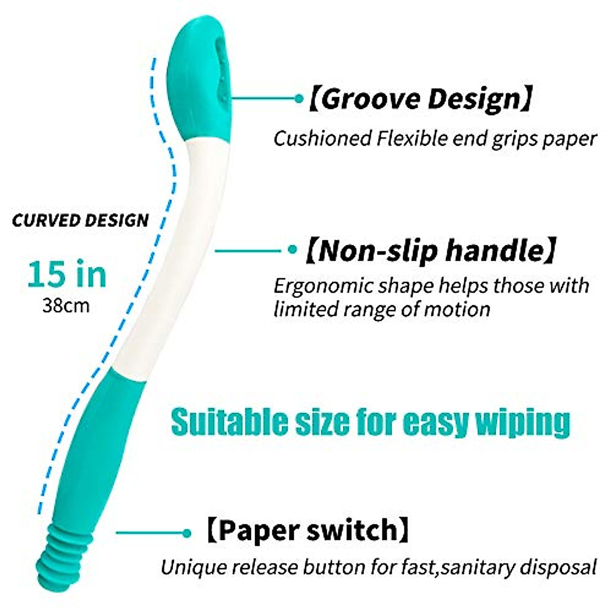 Kirimon Long Reach Comfort Toilet Wiping Aids Tools - Self Assist Bathroom Bottom Buddy Wiping Toilet Aid for Limited Mobility,Elderly, Pregnancy,Disabled, Arthritis,Shoulder or Back Pain,Surgery