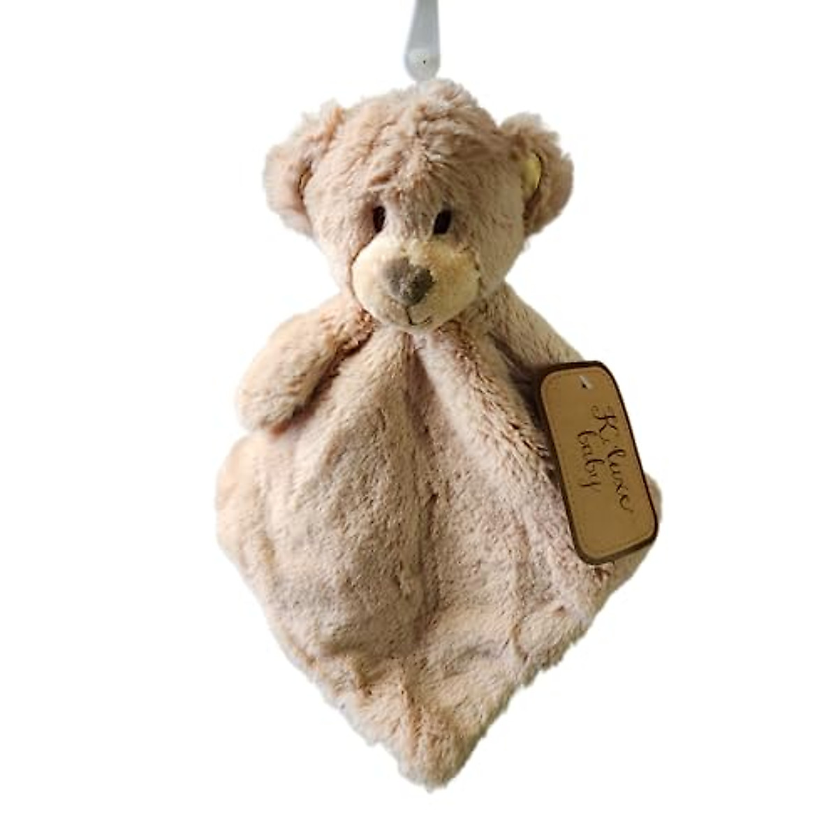 K. Luxe Baby Security Blanket Lovey with Rattle (Brown Bear), 14" x 14"