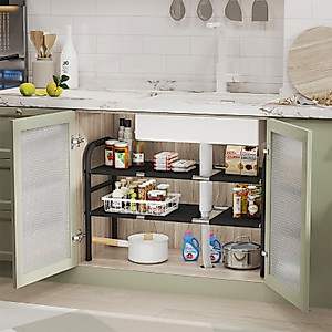 WonCherry Expandable Under Sink Organizers, 2-Tier Kitchen Bathroom Cabinet Storage Counter Shelf, Shoe Storage Rack with 8 Removable Plastic Boards for Kitchen, Bathroom, Pantry, Entryway, Closet