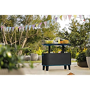 KETER Breeze Bar Outdoor Patio Furniture and Hot Tub Side Table with 14.8 Gallon Beer and Wine Cooler, Dark Grey & Teal