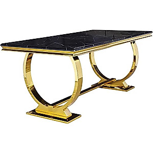 ACEDÉCOR 7 Piece Dining Table Set, Modern Dining Room Table with Gold Stainless Steel Metal U-Base, 6 Black Velvet Dining Chairs with Gold Legs(1 Table + 6 Black Velvet Dining Chairs)