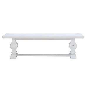 Linon Larson Solid Pine Wood Double Pedestal Dining Bench in Distressed White