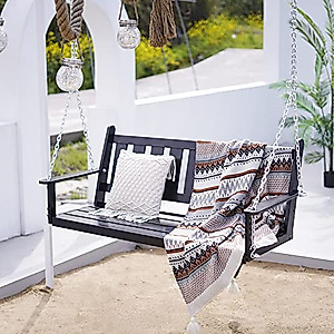 Hanging Porch Swing,Outdoor Porch Swing with Adjustable Chains and Hanging Kit, Heavy Duty 880 LBS, 3 Seat Garden Swing, Swing Bench,Hanging Swing Bench for Backyard Patio Garden(5 FT, Black)