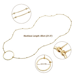 SOFYBJA Hammered Karma Open Circle Pendant Necklace Long Satellite Beaded Chain 18K Gold Plated Jewelry for Women