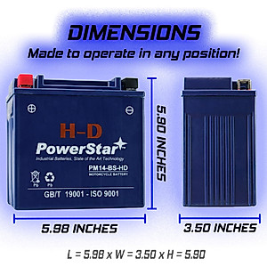 PowerStar FAYTX14 Battery Replaces YTX14-BS CYTX14-BS YTX14BS GTX14-BS, SEALED GEL AGM