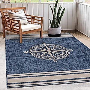 Lr Home Ox Bay Seamas Nautical Navigation Indoor Outdoor Rug, Navy/White, 5'3" x 7'0"