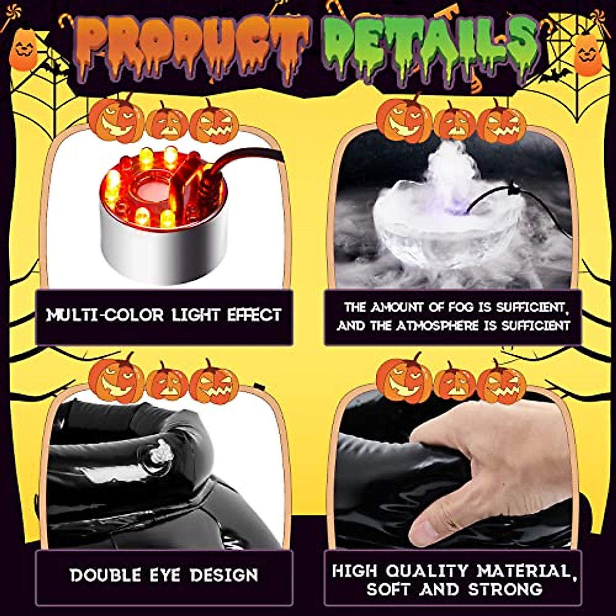 CHENGU Halloween Mist Maker Fogger Led Witch Cauldron Fog Maker Black Plastic Cauldron Colourful Water Fountain Pond Mist Machine Halloween Cauldron Decorations for Halloween Party Gift Decor (4)