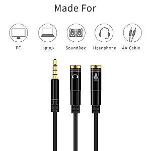 Headphone Splitter, Sorthol 3.5 mm Audio Stereo Y Splitter Extension Cable 2 Port Male to Female Dual Headphone Jack Adapter for iPhone, Samsung, PS4, Switch, Tablets
