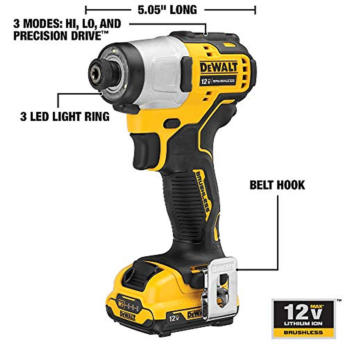 DEWALT XTREME 12V MAX* Impact Driver Kit, 1/4-Inch (DCF801F2)