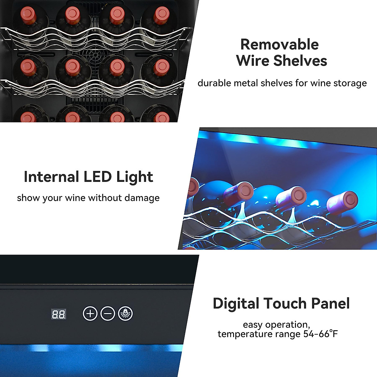 Kerilyn 32 Bottle Wine Fridge, 2.75Cu.Ft./78L Thermoelectric Free Standing Wine Cooler Refrigerator with Interior LED Light, 54°F - 66°F Digital Temperature Control Wine Refrigerator For Red Wine