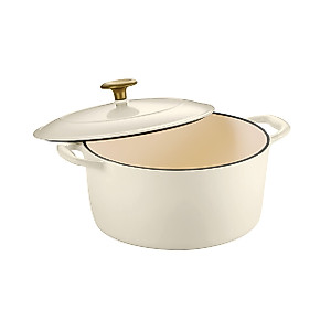 Tramontina Dutch Oven Cast Iron 5.5 Qt Latte with Gold Stainless Steel Knob, 80131/085DS