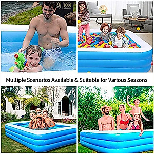 Kaolala Inflatable Pool Kiddie Pool, Family Swim Center Rectangular Swimming Pools for Kids, Adults, Babies, Toddlers, Outdoor, Backyard, Garden, Summer Party (43inchX35inchX18inch), 110cmX90cmX46CM