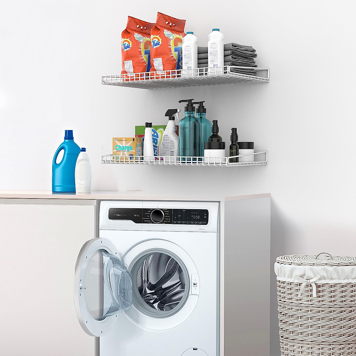 Ultrawall Wall Mounted Storage Shelf for Garage, 2 Pack Metal Shelf Rack, Heavy-Duty Wall Organizer Shelves Suitable for Shop, Shed, Garage 23.5inch x 12inch(White)