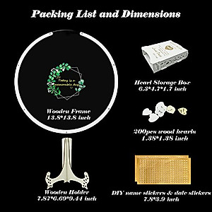 YEOOE Wedding Guest Book Alternative for Wedding Reception, Round Wooden Frame with 200 Sign Hearts, Rustic Decoration for Wedding, Baby Shower, Birthday Party (White)