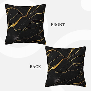 LZQPOEAS Decorative Throw Pillow Covers 22"x22" Square Pillow Covers for Sofa Black Gold Marble Texture Double Sided Throw Pillow Cases Soft Plush Decorative Cushion Cover for Living Room