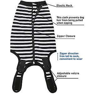 Dog Surgical Recovery Suit,Surgery Female Male Dog Shirt,Spay,Neuter Recovery Clothes,Zipper Closure Cotton Striped Wounds Protect Suit,Black Striped XS