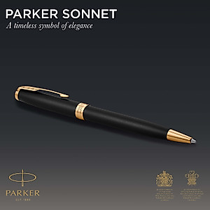 Parker Sonnet Ballpoint Pen | Matte Black Lacquer with Gold Trim | Medium Point Black Ink | Gift Box