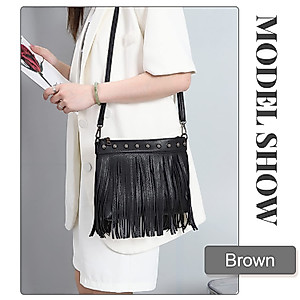 Emprier Women Hobo Fringe Crossbody Purse Vintage Small Tassel Shoulder Handbags
