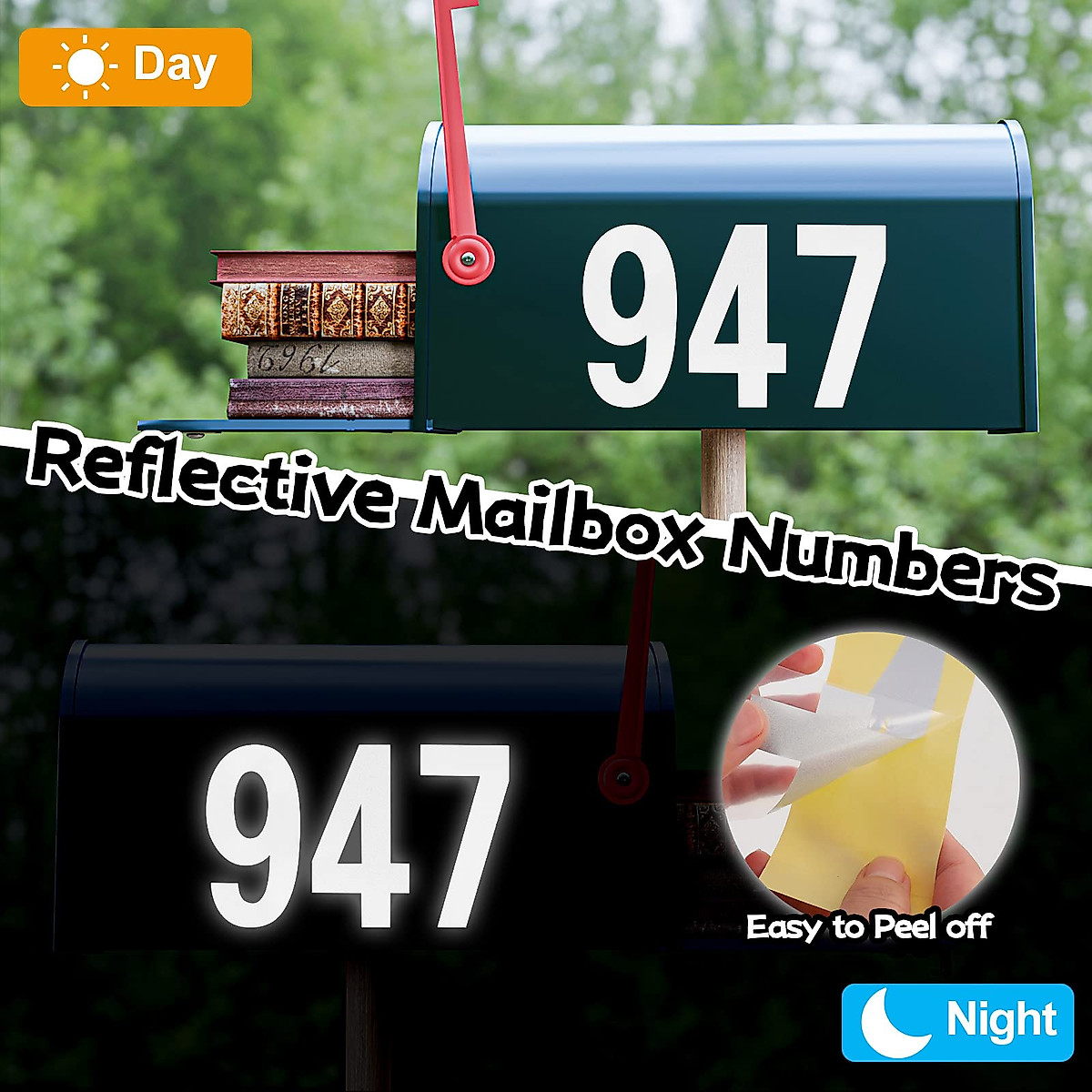 Reflective Mailbox Number for Outside, 4 Inch 4 Sets Vinyl Waterproof White Mailbox Numbers Stickers, Strong Self-adhesive House Adress Numbers for Mailbox Door Signs Trucks (Number 0-9)
