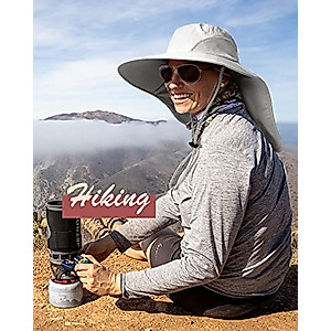 Camptrace Wide Brim UPF 50+ UV Protection Sun Hats Hiking Fishing Gardening Hats with Large Neck Flap for Womens Mens Nylon, Light Grey