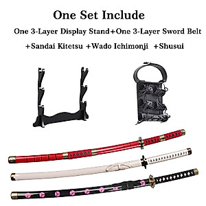 Roronoa Zoro 3 Piece Set Swords,Kitetsu,Shusui,Wado Ichimonji,Zoro Role Play Accessoriesfor Role-Playing and Collection