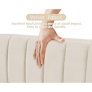 Morden Fort Velvet Loveseat Contemporary Loveast Sofa with Metal Legs Home Theater Upholstered Modern Chesterfield Loveast Sofa Furniture for Living Room Office Bedroom Apartment, Beige