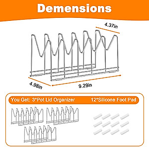 Durmmur 3 Pack Pot Lid Organizer for Cabinet, Stainless Steel Pot Lid Holder with Anti-slip Silicone Mat, Lid Rack for Pans Pots, Bakeware, Plates, Cookie Sheets, Trays, Cutting Boards